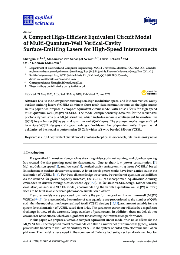 (PDF) A Compact High-Efficient Equivalent Circuit Model of Multi-Quantum-Well Vertical-Cavity ...