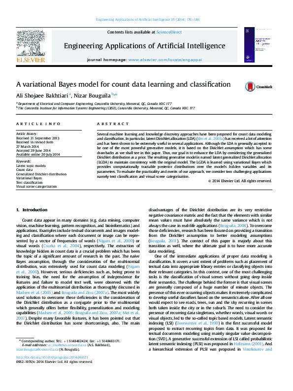 Pdf A Variational Bayes Model For Count Data Learning And Classification 
