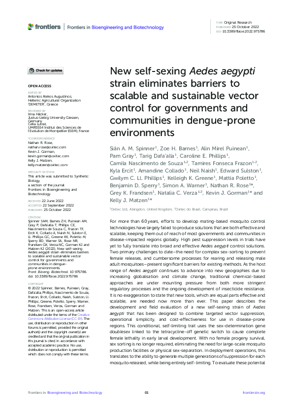 (PDF) New self-sexing Aedes aegypti strain eliminates barriers to ...