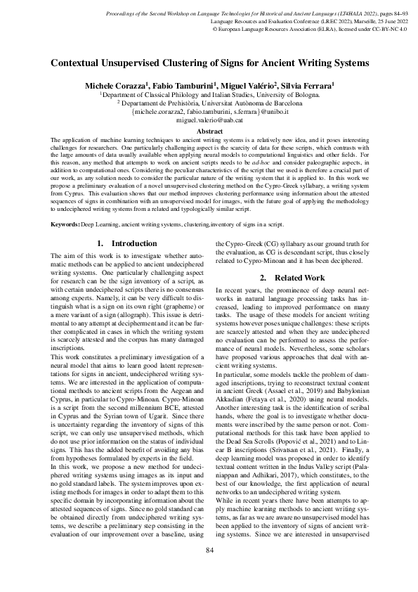 Pdf 2022 Contextual Unsupervised Clustering Of Signs For Ancient Writing Systems
