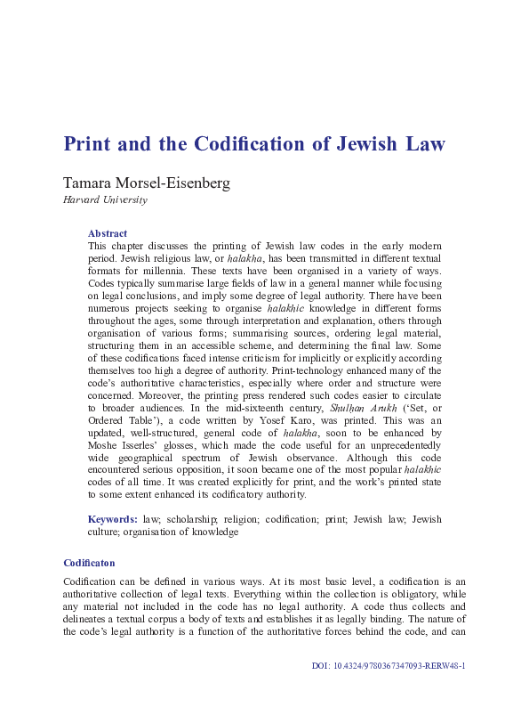 (PDF) Print and the Codification of Jewish Law