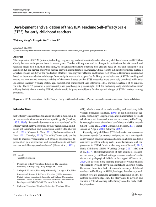 (PDF) Development and validation of the STEM Teaching Self-efficacy ...