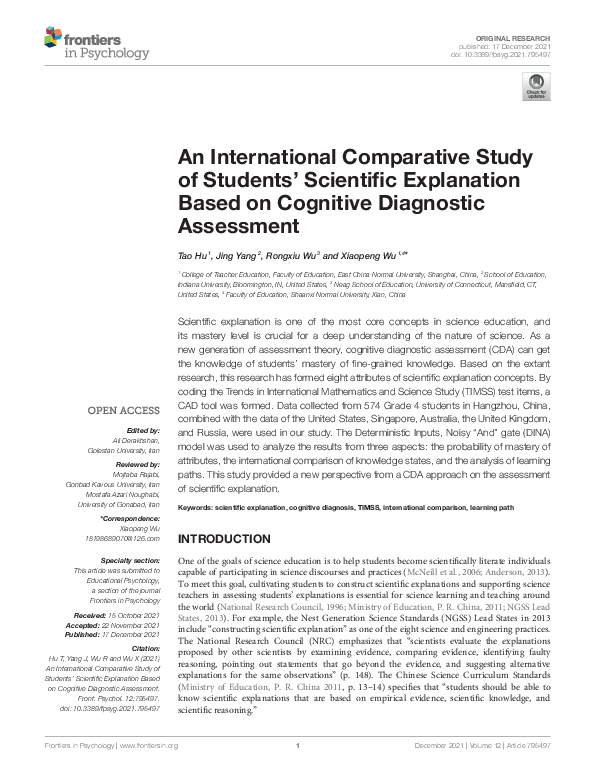 (PDF) An International Comparative Study of Students' Scientific Explanation Based on Cognitive ...