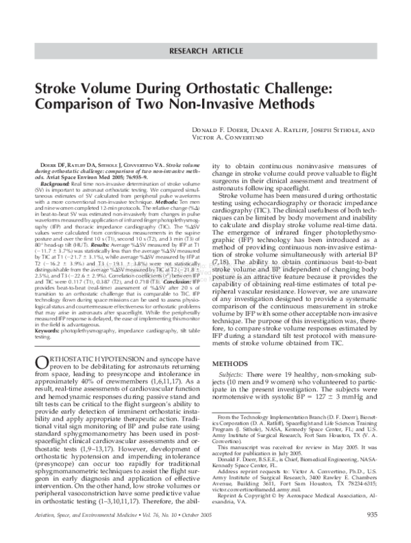(PDF) Stroke volume during orthostatic challenge: comparison of two non ...