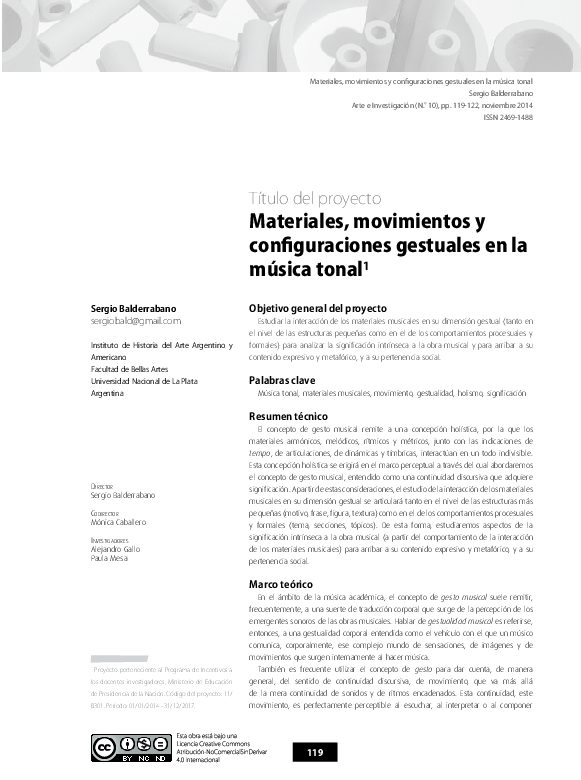 (PDF) Objetivo general del proyecto Materiales, movimientos y configuraciones gestuales en la ...