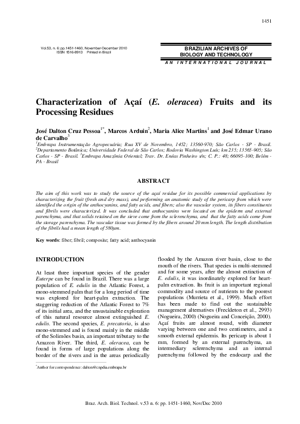 (PDF) Characterization of açaí (E. oleracea) fruits and its processing ...