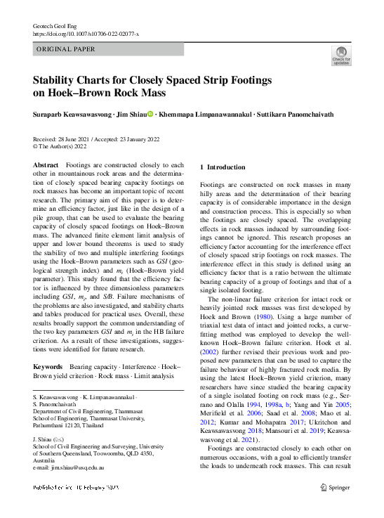 (PDF) Stability Charts for Closely Spaced Strip Footings on Hoek–Brown ...