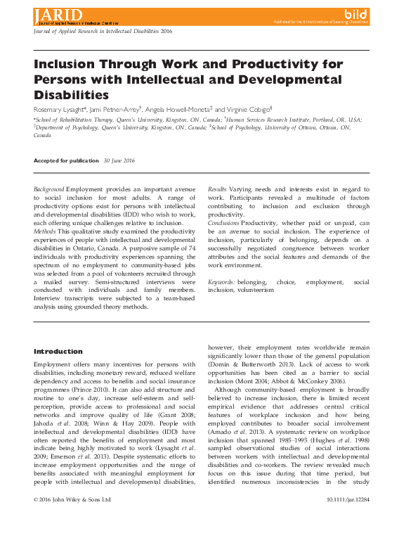 (PDF) Inclusion Through Work and Productivity for Persons with ...