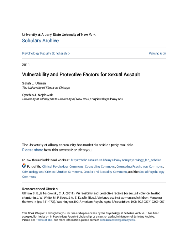 (PDF) Vulnerability and protective factors for sexual assault
