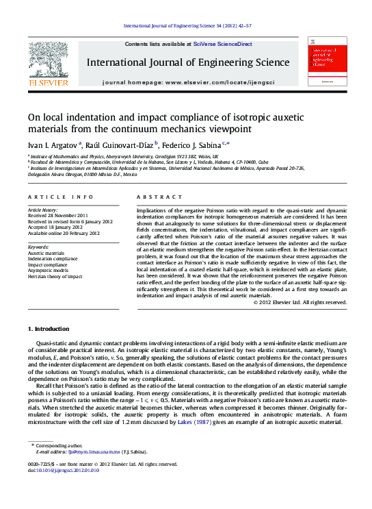 (PDF) On local indentation and impact compliance of isotropic auxetic ...