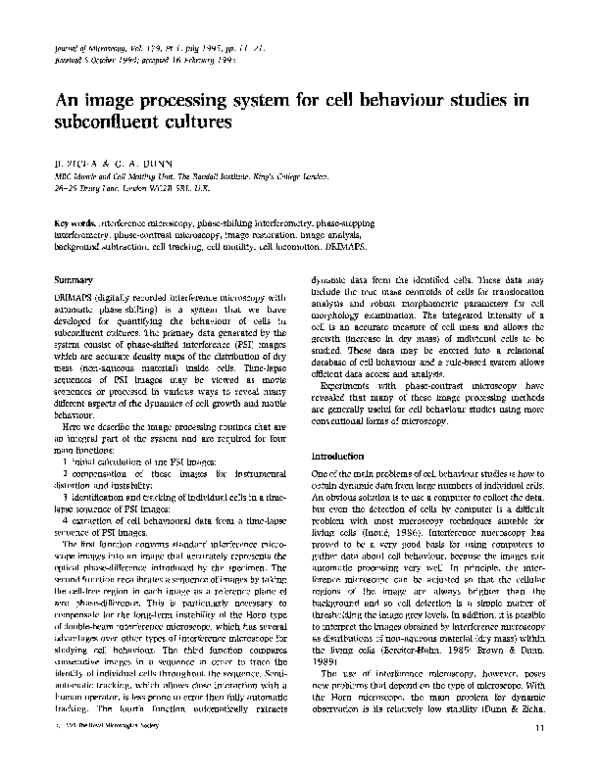 (PDF) An image processing system for cell behaviour studies in ...