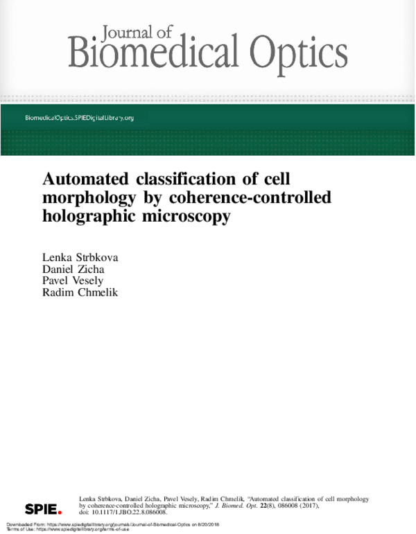 (PDF) Automated classification of cell morphology by coherence-controlled holographic microscopy ...