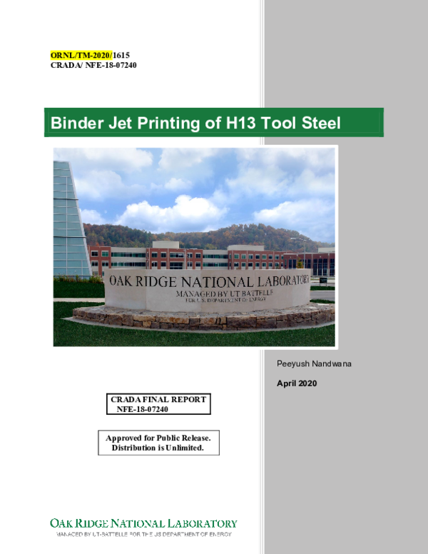 (PDF) Binder Jet Printing of H13 Tool Steel
