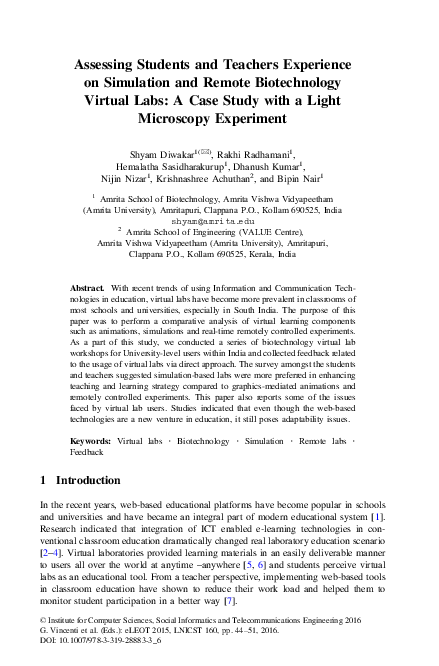(PDF) Assessing Students and Teachers Experience on Simulation and Remote Biotechnology Virtual ...
