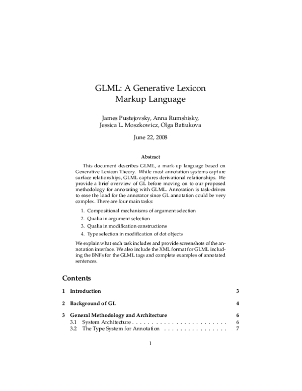 (PDF) GLML: A generative lexicon markup language