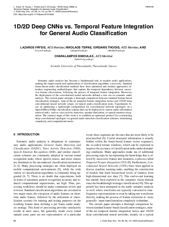 (PDF) 1D/2D Deep CNNs vås. Temporal Feature Integration for General Audio Classification