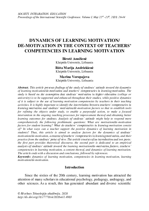 (PDF) Dynamics of Learning Motivation/ De-Motivation in the Context of Teachers’ Competencies in ...