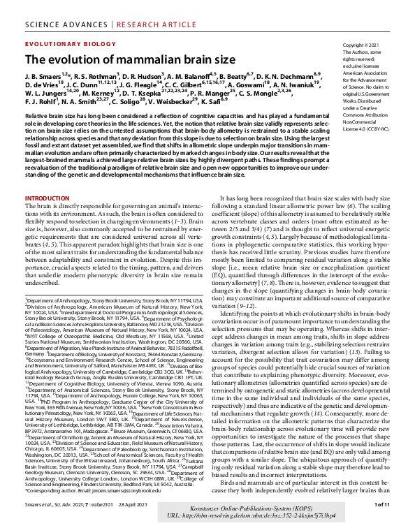 (PDF) The evolution of mammalian brain size