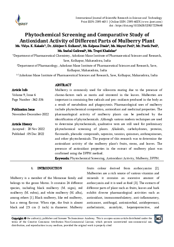 (PDF) Phytochemical Screening and Comparative Study of Antioxidant Activity of Different Parts ...