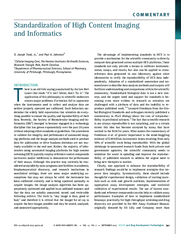 (PDF) Standardization of High Content Imaging and Informatics