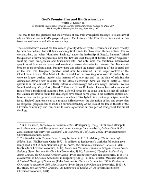 (PDF) God's Promise Plan and His Gracious Law