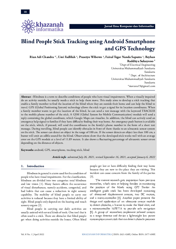 (PDF) Blind People Stick Tracking Using Android Smartphone and GPS Technology