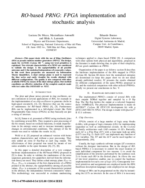 (PDF) Ro-based PRNG: FPGA implementation and stochastic analysis