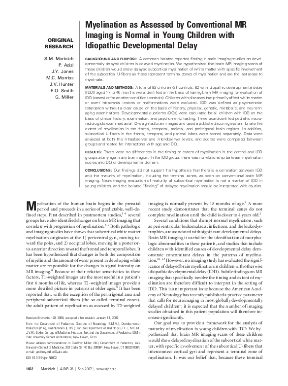 (PDF) Myelination as Assessed by Conventional MR Imaging is Normal in ...