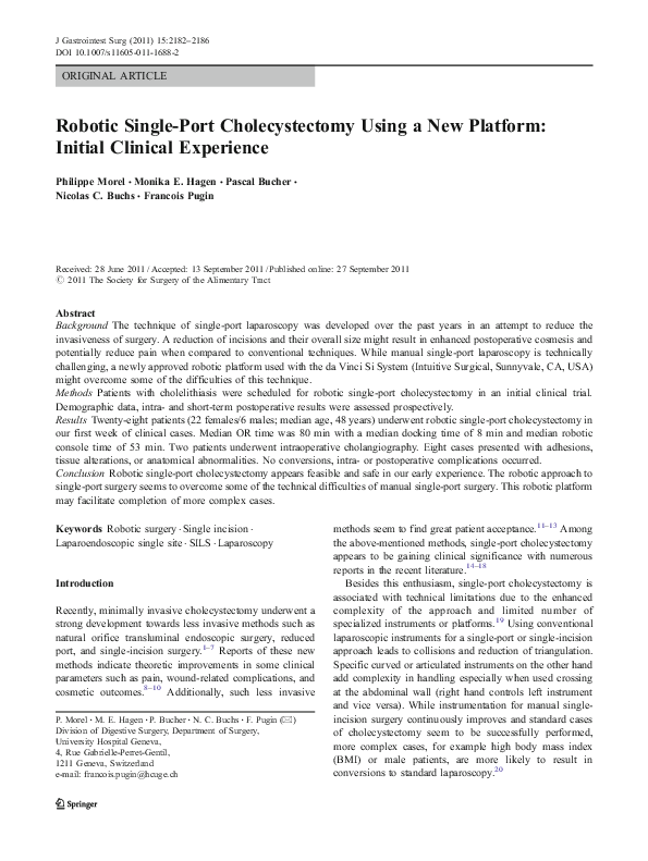 (PDF) Robotic Single-Port Cholecystectomy Using a New Platform: Initial Clinical Experience