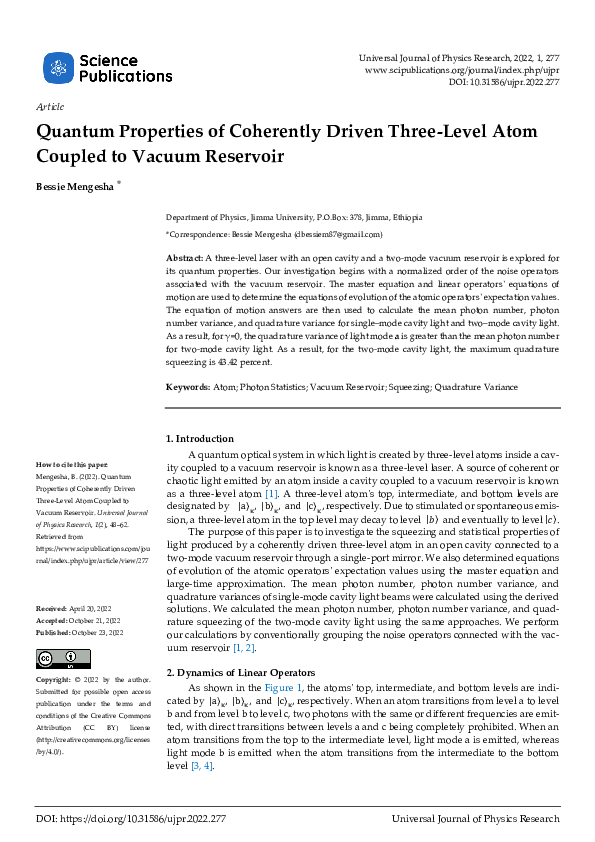 (PDF) Quantum Properties of Coherently Driven Three-Level Atom Coupled ...