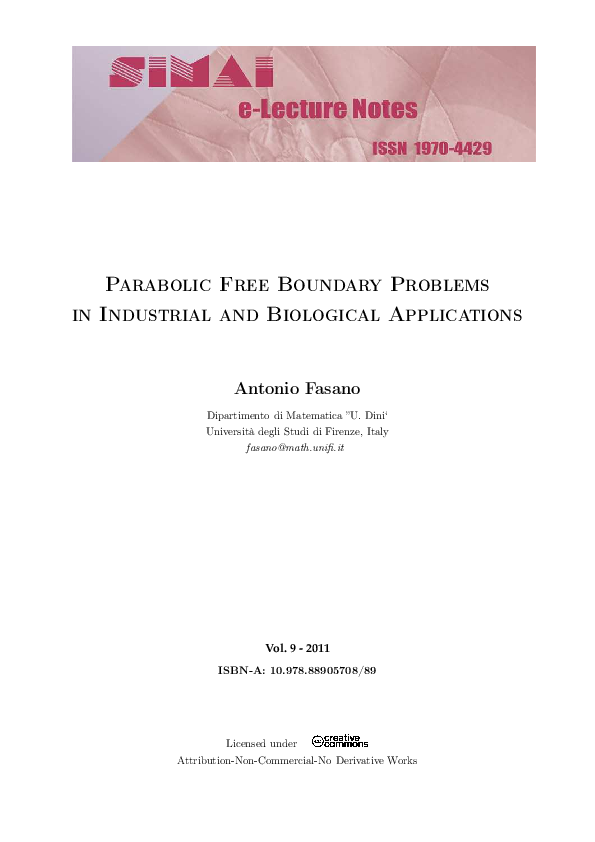 Pdf Parabolic Free Boundary Problems In Industrial And Biological Applications Antonio