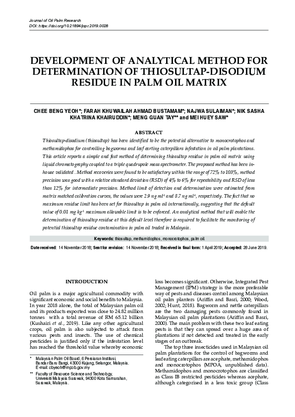 (PDF) Method development and validation for determination of thiosultap ...