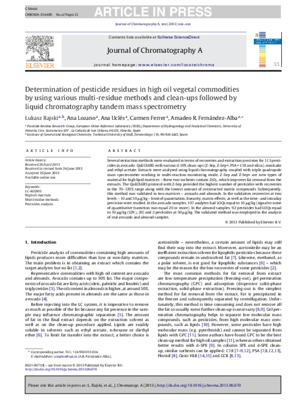 (PDF) Determination of pesticide residues in high oil vegetal commodities by using various multi ...
