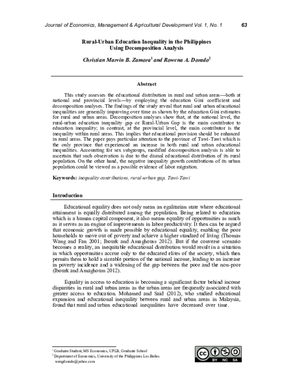 (PDF) Rural-Urban Education Inequality in the Philippines Using Decomposition Analysis