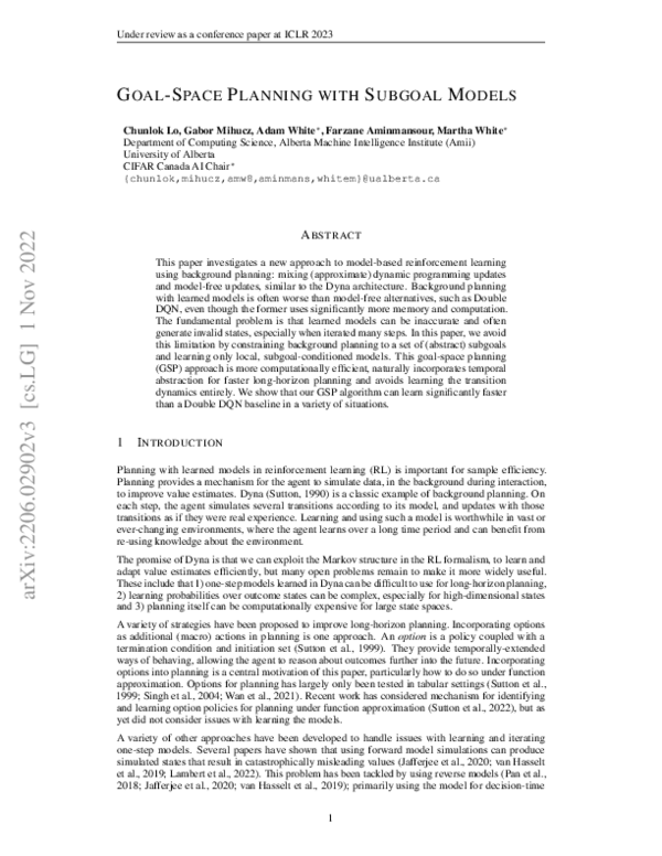 (PDF) Goal-Space Planning with Subgoal Models