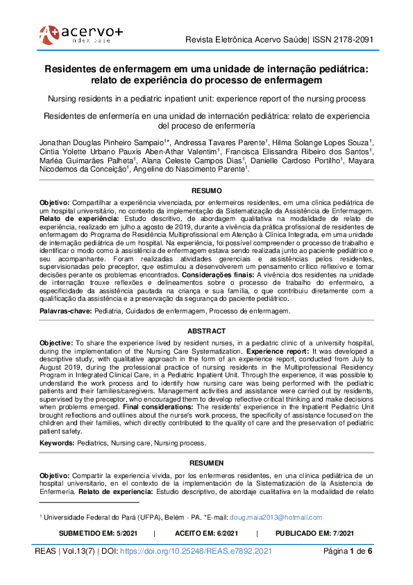(PDF) Residentes de enfermagem em uma unidade de internação pediátrica ...