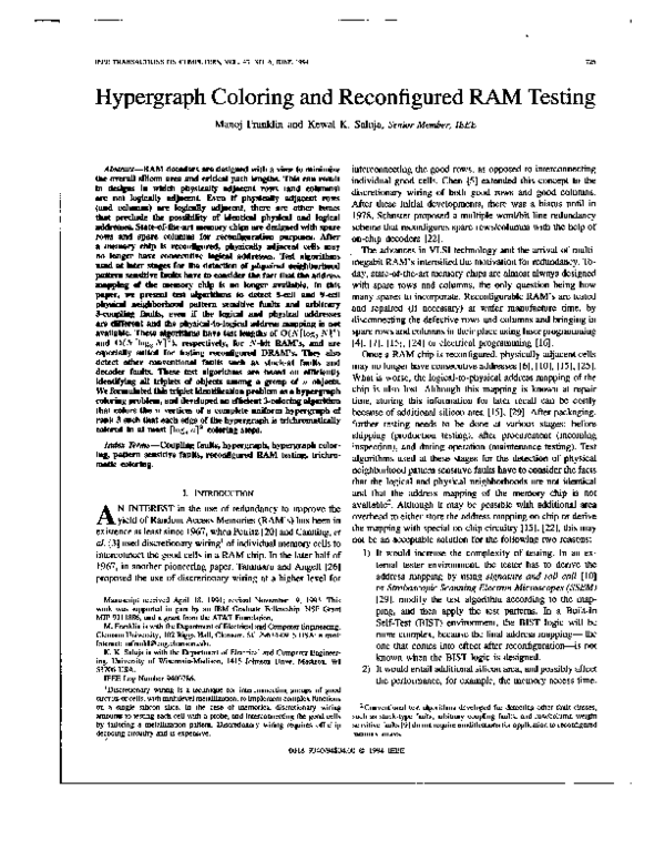 (PDF) Hypergraph coloring and reconfigured RAM testing