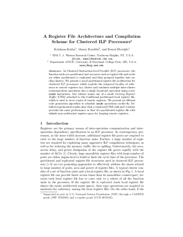 (PDF) A Register File Architecture and Compilation Scheme for Clustered ILP Processors