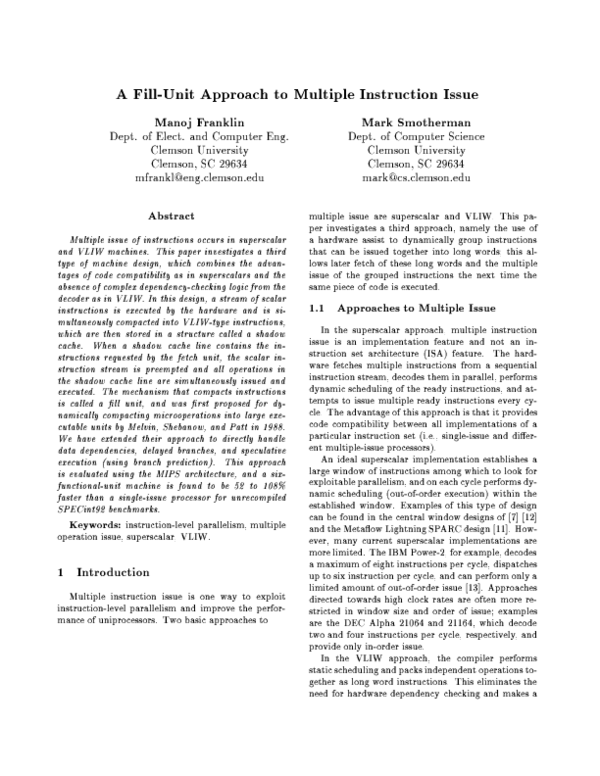 (PDF) A fill-unit approach to multiple instruction issue