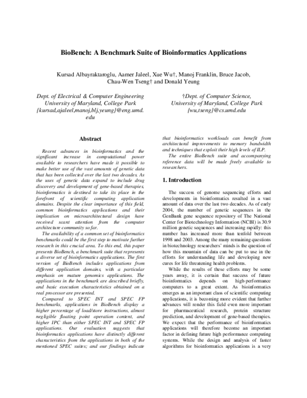 (PDF) BioBench: A Benchmark Suite of Bioinformatics Applications