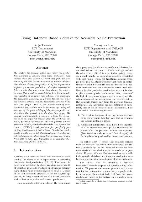 (PDF) Using dataflow based context for accurate value prediction
