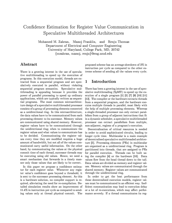 (PDF) Register Value Communication in Speculative MT
