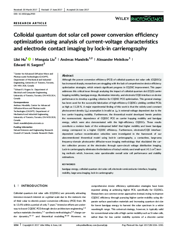 (PDF) Colloidal quantum dot solar cell power conversion efficiency optimization using analysis ...