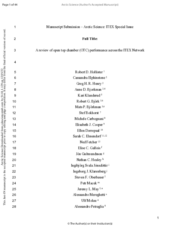 (PDF) A review of open top chamber (OTC) performance across the ITEX ...
