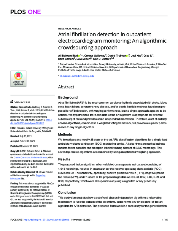 Pdf Atrial Fibrillation Detection In Outpatient Electrocardiogram