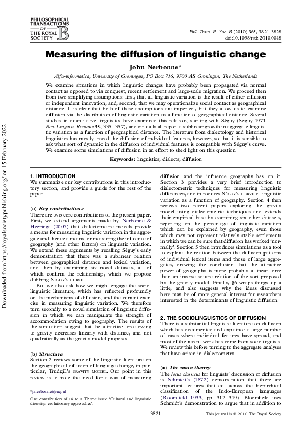 (PDF) Measuring the diffusion of linguistic change