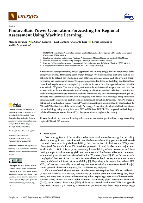(PDF) Photovoltaic Power Generation Forecasting for Regional Assessment Using Machine Learning