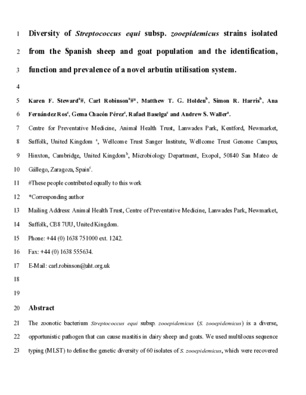 (PDF) Diversity of Streptococcus equi subsp. zooepidemicus strains ...