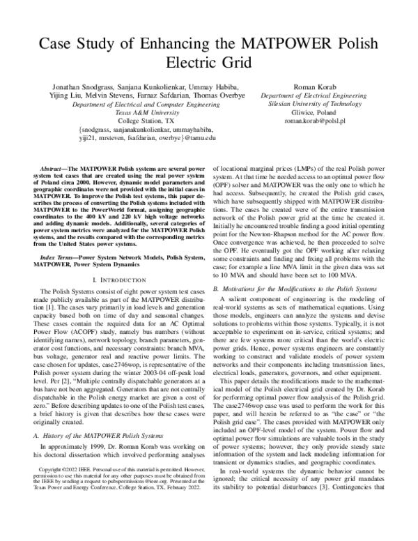 (PDF) Case Study of Enhancing the MATPOWER Polish Electric Grid
