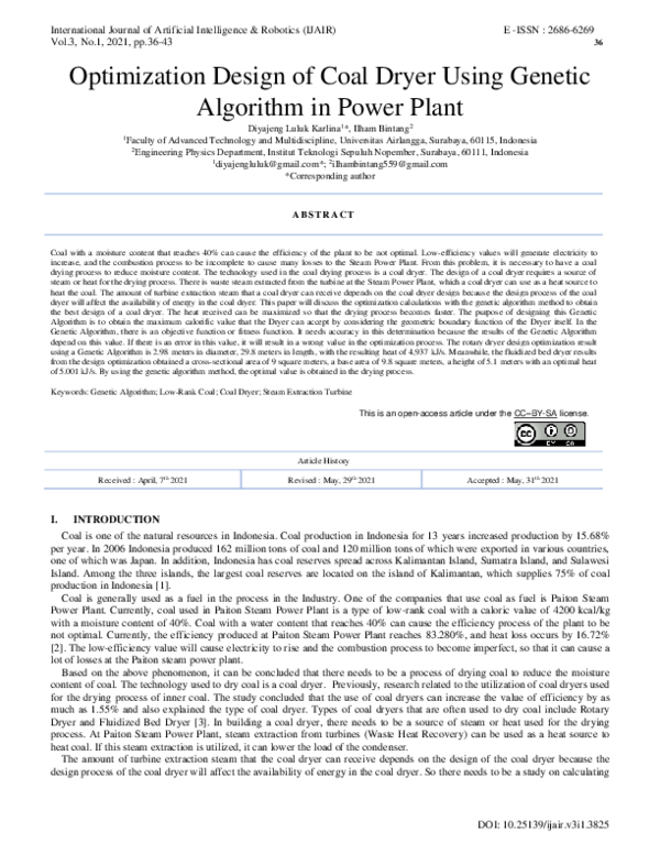 (PDF) Optimization Design of Coal Dryer Using Genetic Algorithm in Power Plant | Ilham Bintang ...